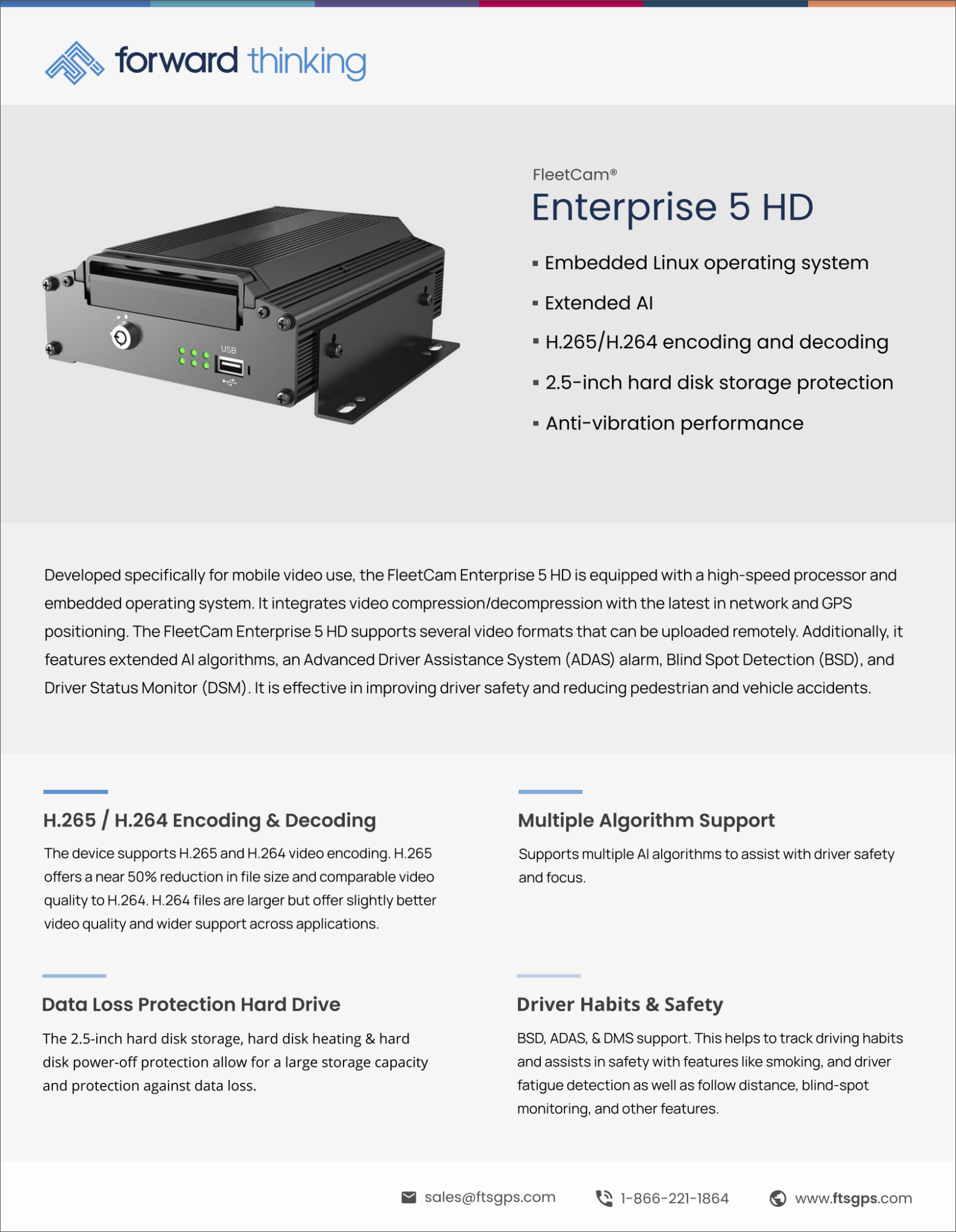 FleetCam Enterprise 5 HD product sheet - Forward Thinking Systems