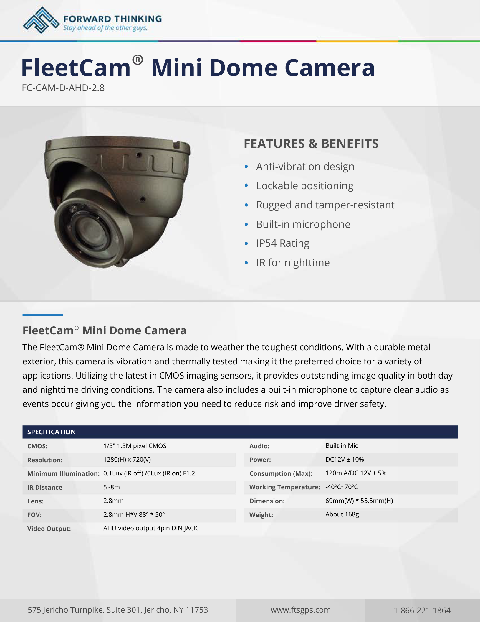 FleetCam 2.8mm Dome Camera Product Sheet - Forward Thinking Systems