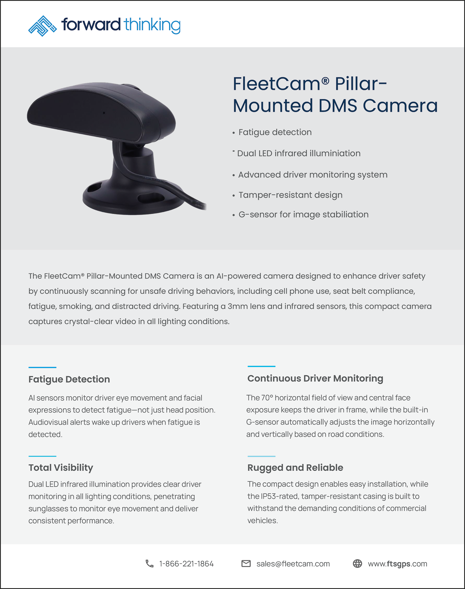 FleetCam Pillar-Mounted DMS Camera Product Sheet - Forward Thinking Systems