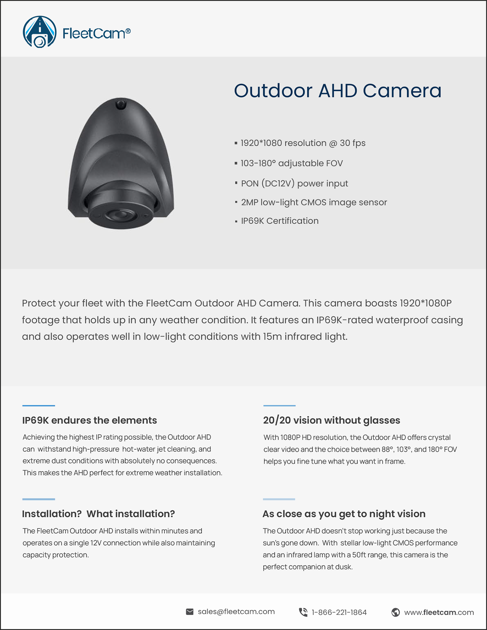 FleetCam Outdoor AHD Side Camera Product Sheet - Forward Thinking Systems